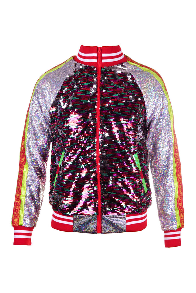 Spangle City | Red & Silver Sequin Bomber Jacket | State of Disarray ...