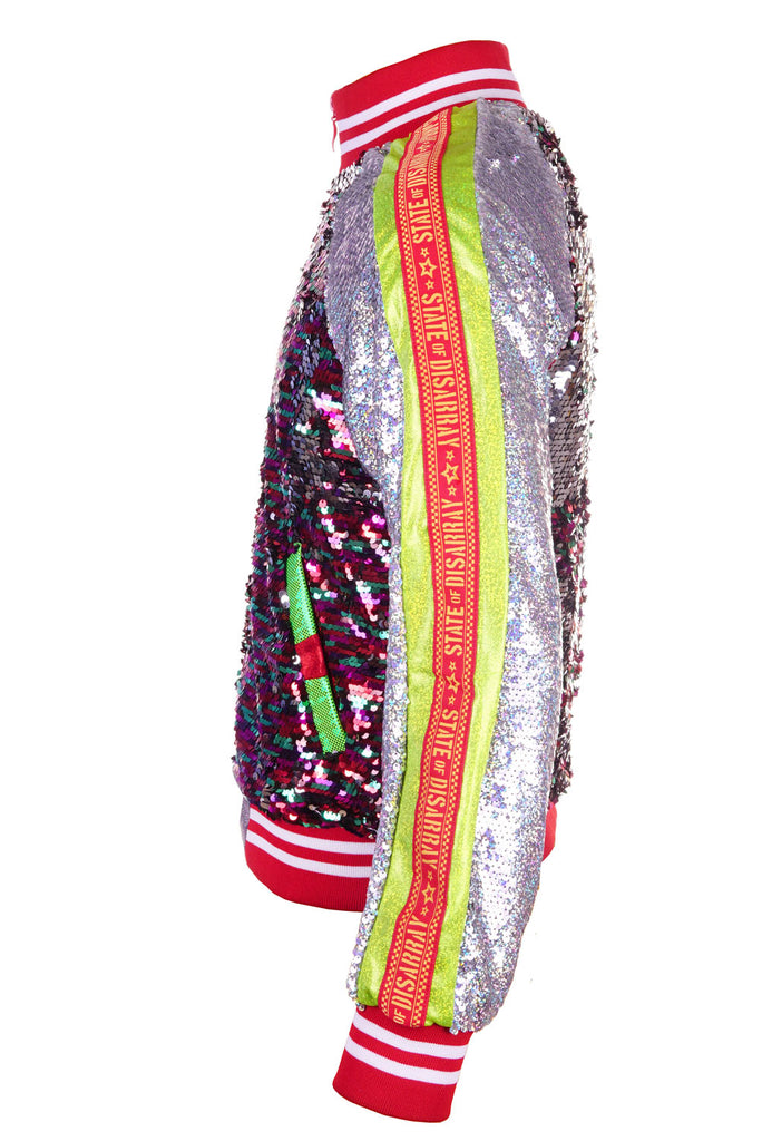 Spangle City | Red & Silver Sequin Bomber Jacket | State of Disarray ...